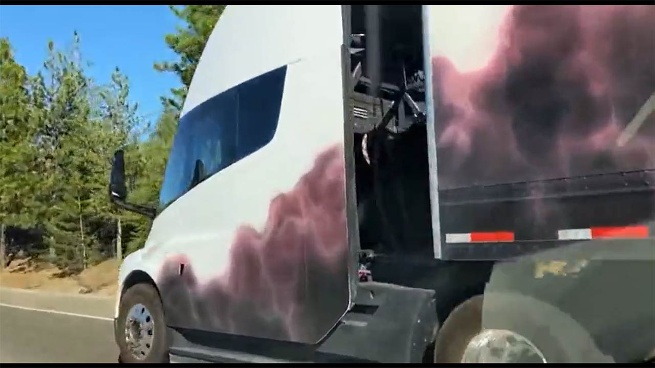 Watch a Tesla Semi truck with Cyber Rodeo cowboy art accelerating on a ...