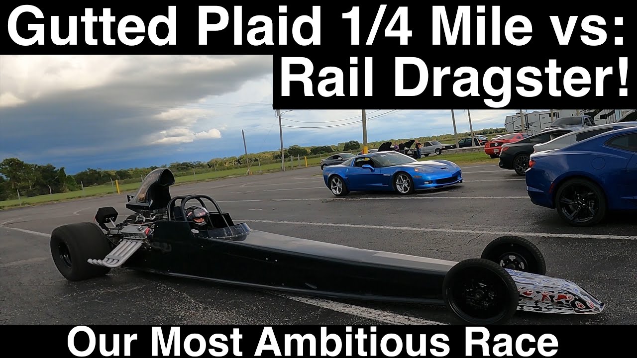 A gutted Tesla Model S Plaid faces a Rail Dragster in a drag racing ...