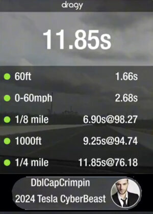 Tesla Cyberbeast achieves amazing real-world 0-60 mph, 1/8, and quarter ...