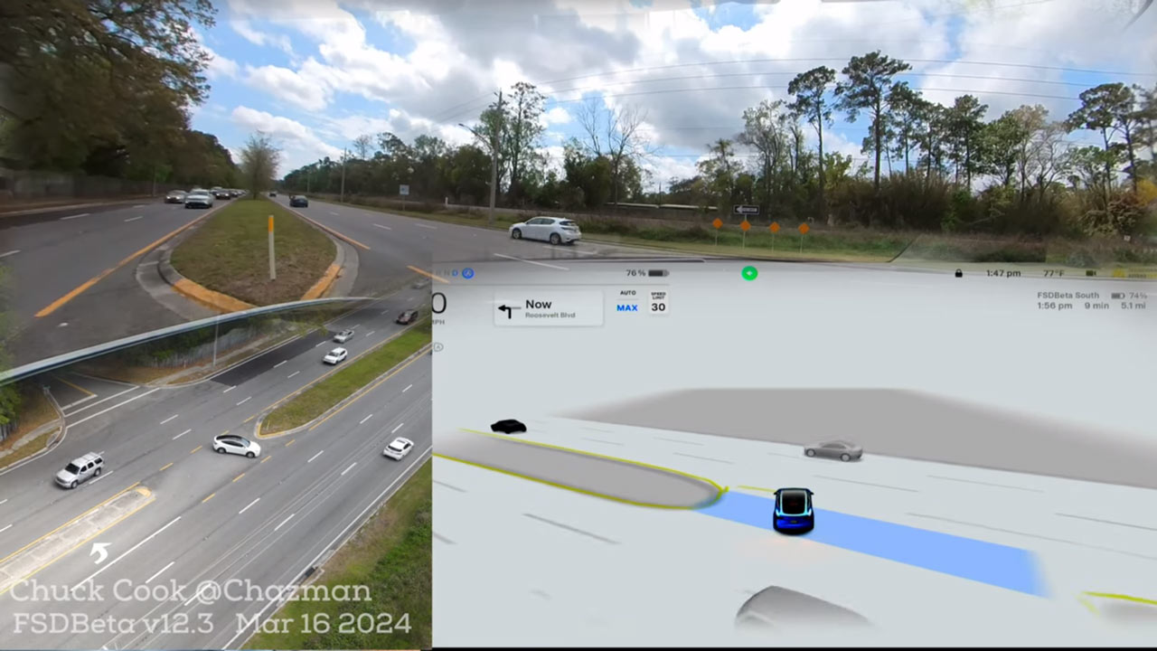 Chuck Cook tests Tesla FSD Beta v12.3 at challenging unprotected left ...