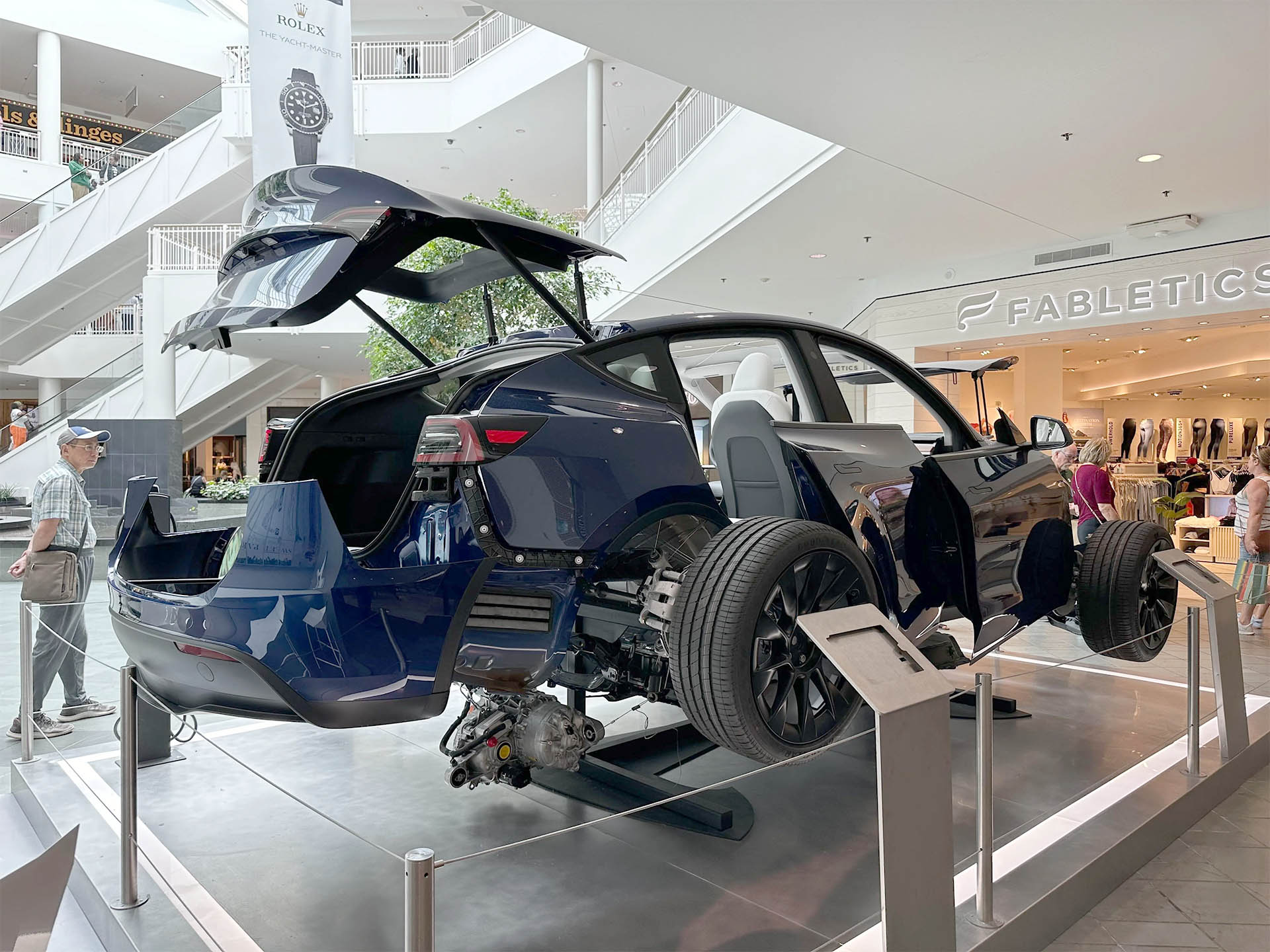 Look at the exploded view of Tesla Model Y on display at the Mall of ...
