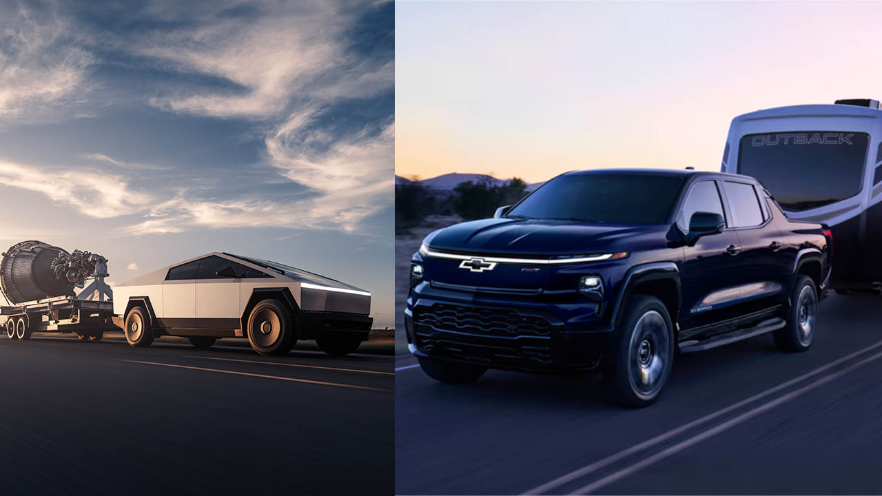 Towing comparison: Tesla Cybertruck vs Silverado EV pickup trucks ...