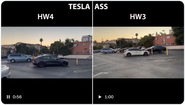 Watch how Actually Smart Summon (ASS) works on HW3 vs HW4 Tesla cars ...