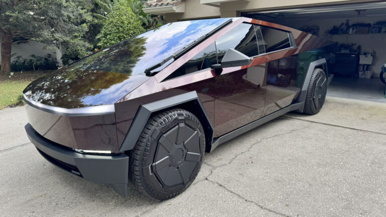 Cybertruck wrapped in Obsidian Red looks out of this world (pics & cost ...