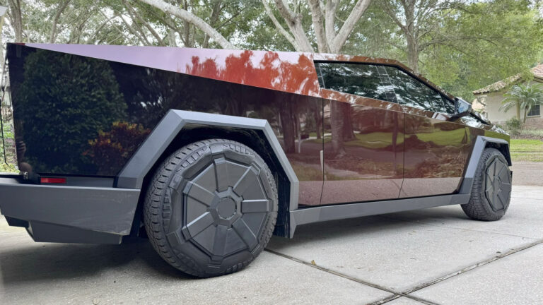 Cybertruck wrapped in Obsidian Red looks out of this world (pics & cost ...