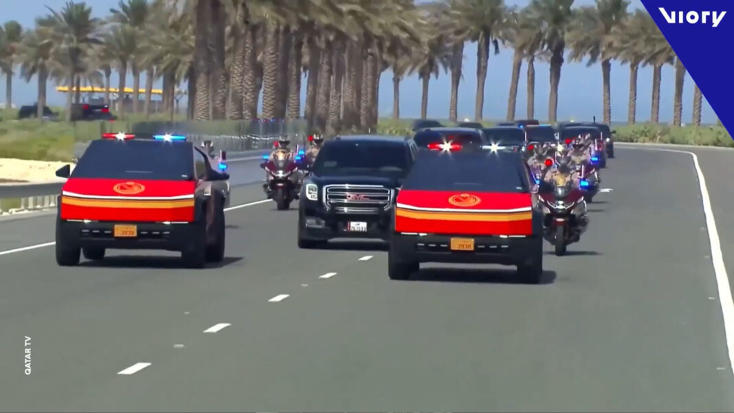 Red hot Tesla Cybertrucks welcome Elon Musk and President Trump in ...