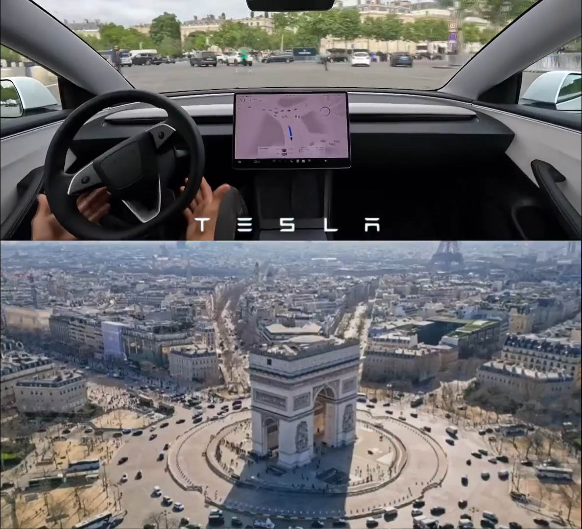 FSD conquers the Arc de Triomphe roundabout in Paris, Tesla FSD Europe ...